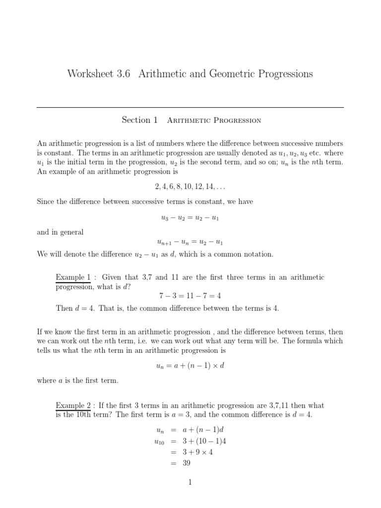 Arithmetic Progression Concepts and Examples | PDF