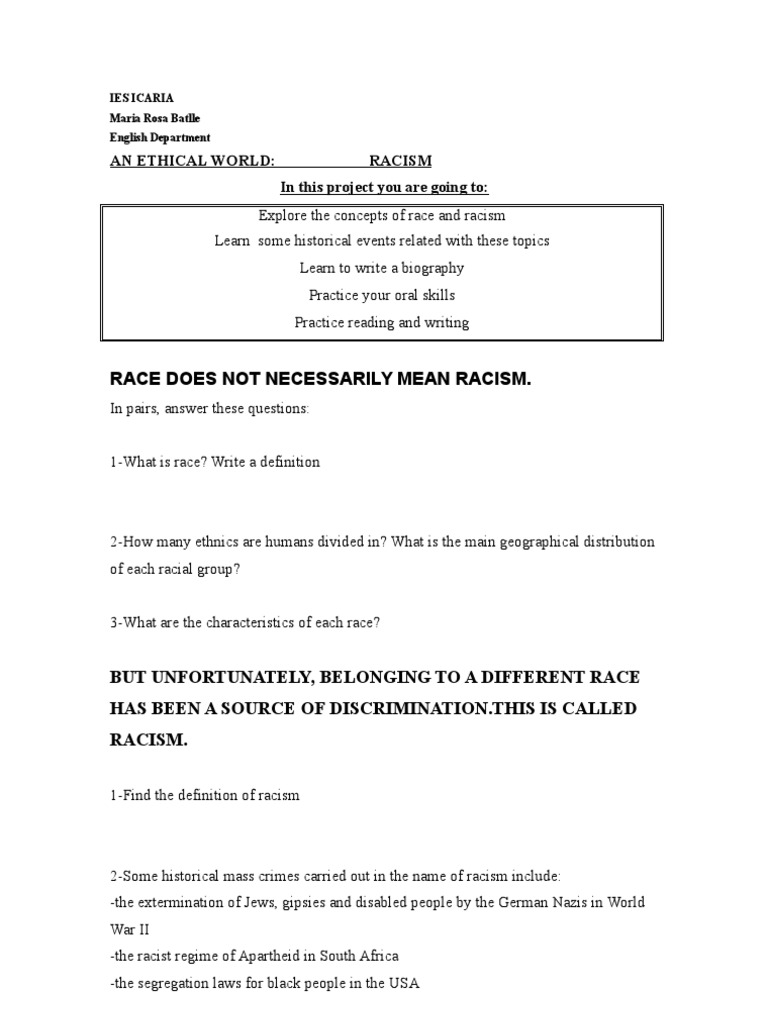 Race Does Not Necessarily Mean Racism.: An Ethical World: Racism in ...