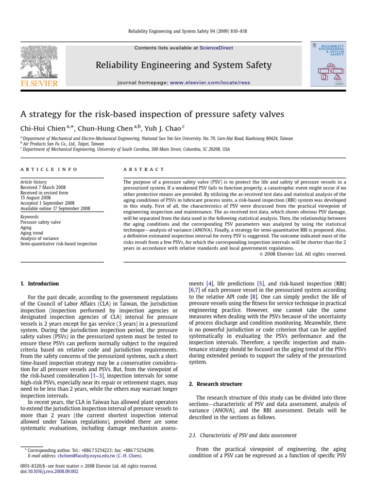 A Strategy For The Risk-Based Inspection of Pressure Safety Valves ...