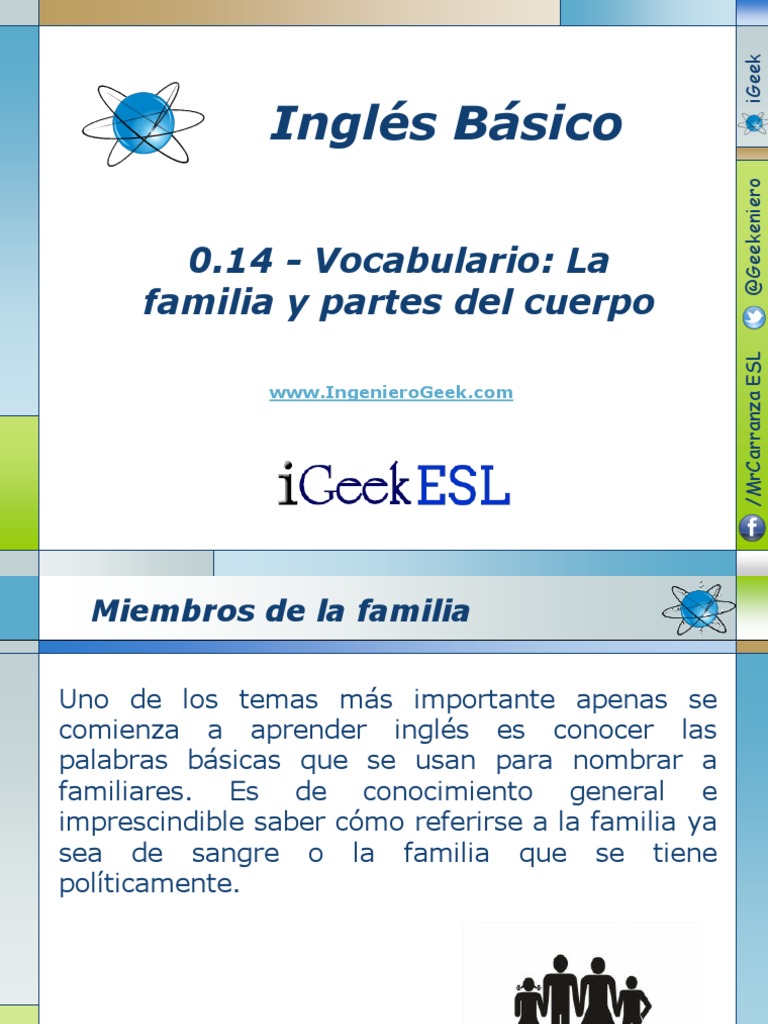 Vocabulario Familiar y Partes del Cuerpo | PDF | Anatomía humana ...