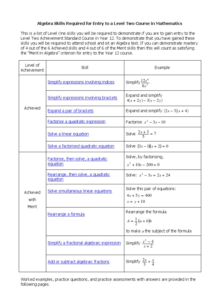 Algebra Skills for Level Two Entry | PDF | Algebra | Factorization