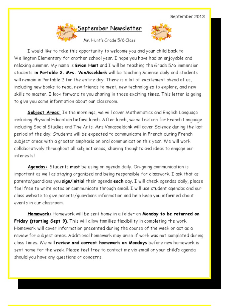 September Newsletter 2013 | PDF | Classroom | Websites