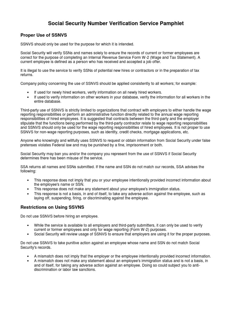 SSN Verification Service Guidelines | PDF | Social Security Number ...