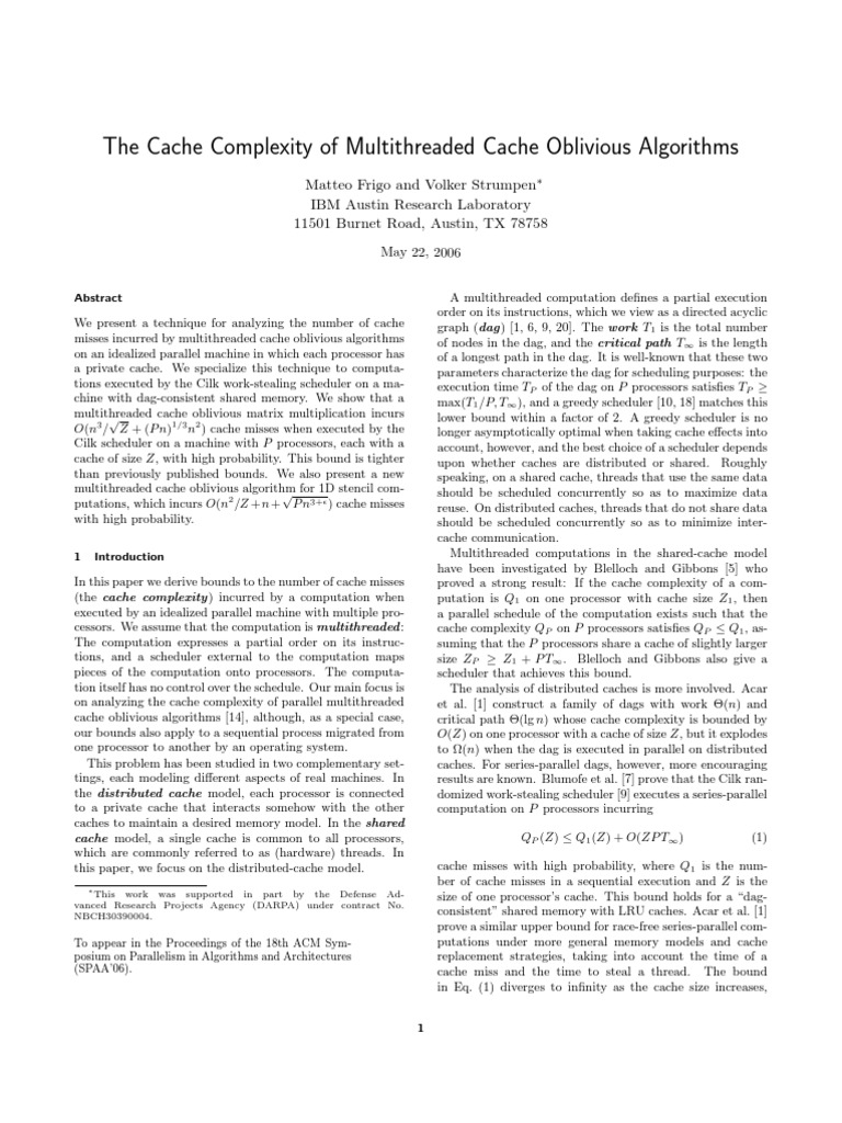 The Cache Complexity of Multithreaded Cache Oblivious Algorithms | PDF