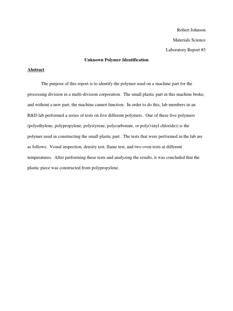 Polymer Identification Lab Report | PDF | Thermoplastic | Plastic