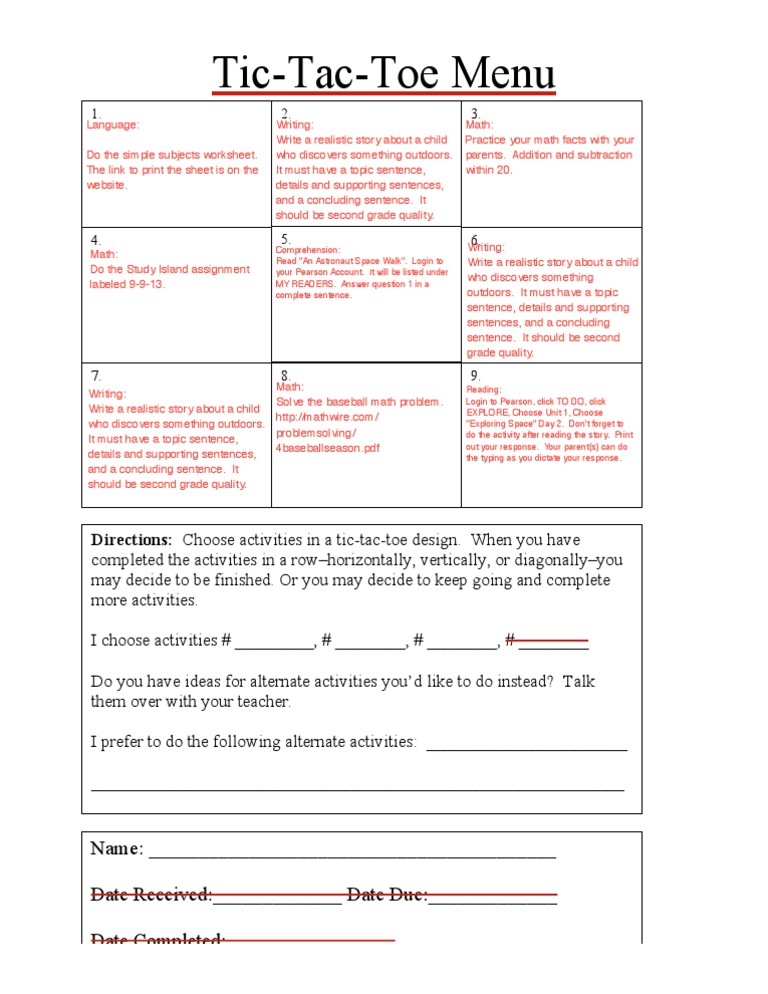 Tic-Tac-Toe Menu | PDF