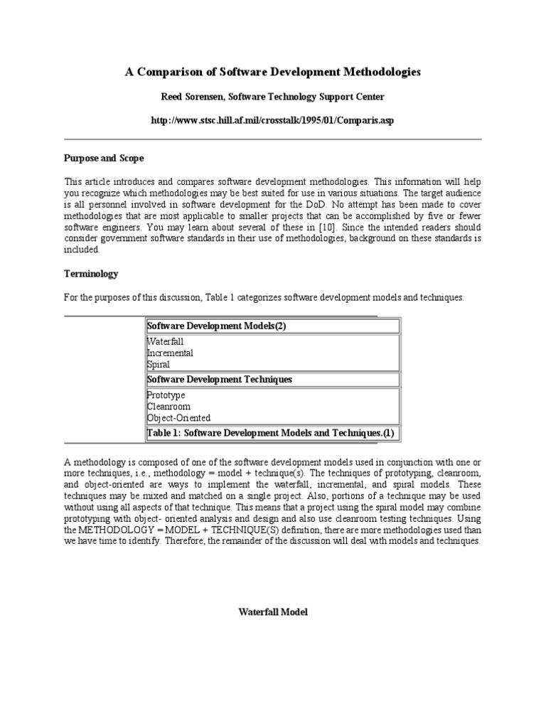 Comparison of Software Development Methodologies | PDF | Software ...