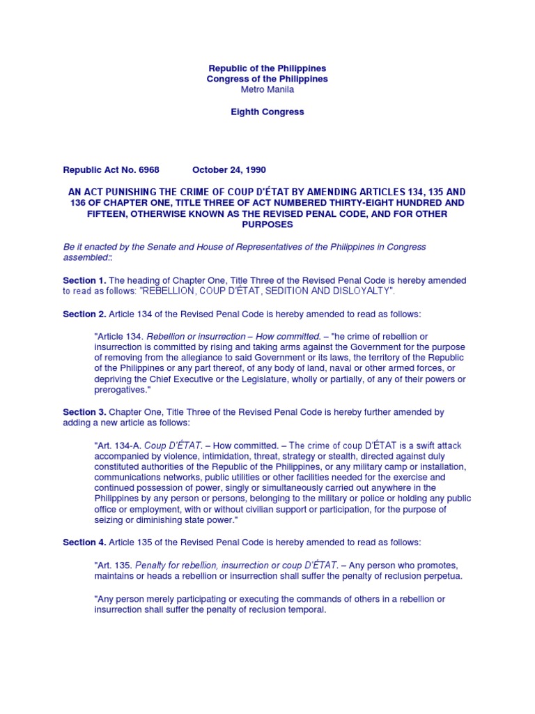 Ra 6968 | PDF | Repeal | Philippines