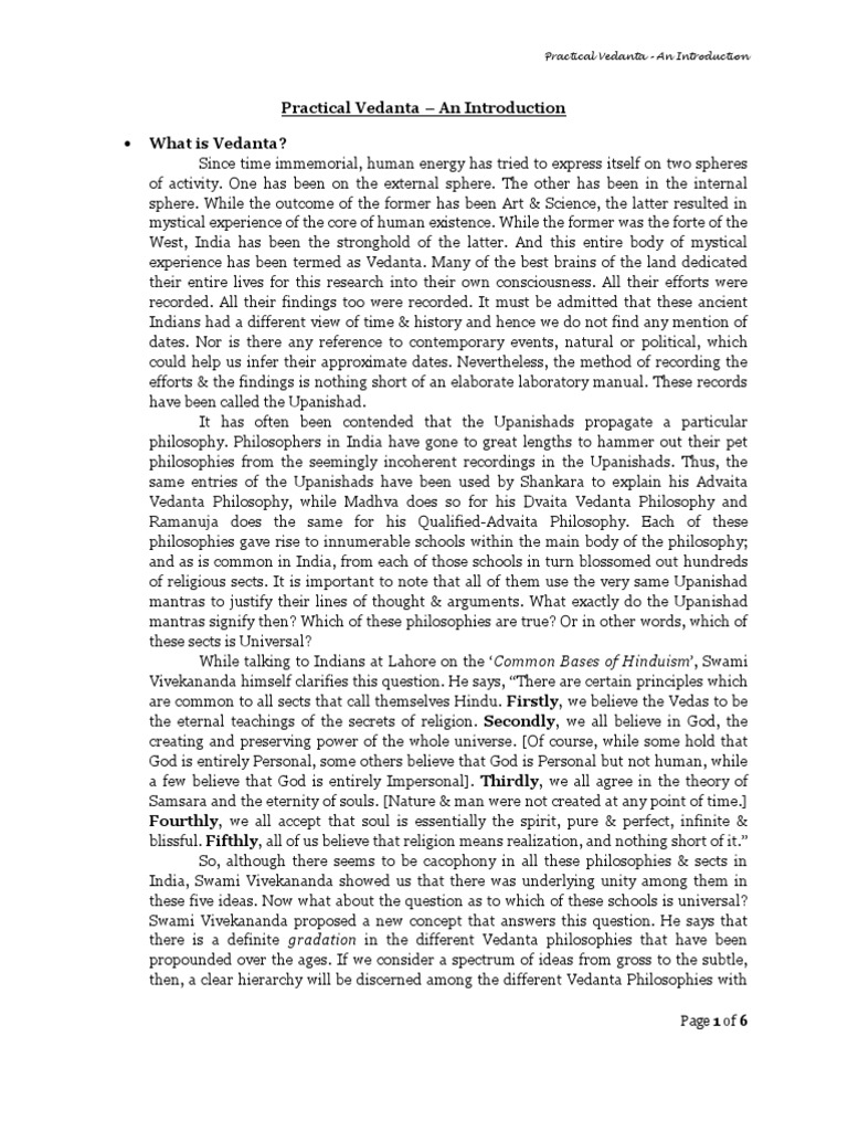 Swami Vivekananda's Practical Vedanta - An Introduction | PDF | Vedanta | Upanishads