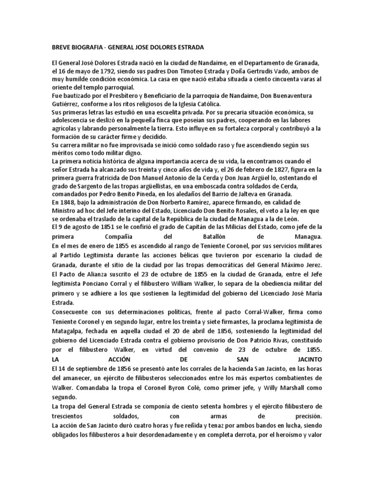 Breve Biografia Jose Dolores Estrada | PDF | Militar | Agitación