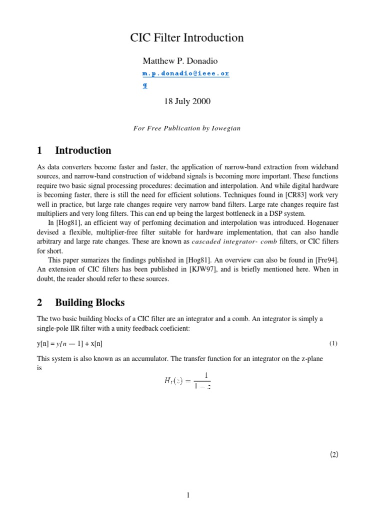 An Introduction To Cascaded Integrator Comb Cic Filters Their History Theory Of Operation 