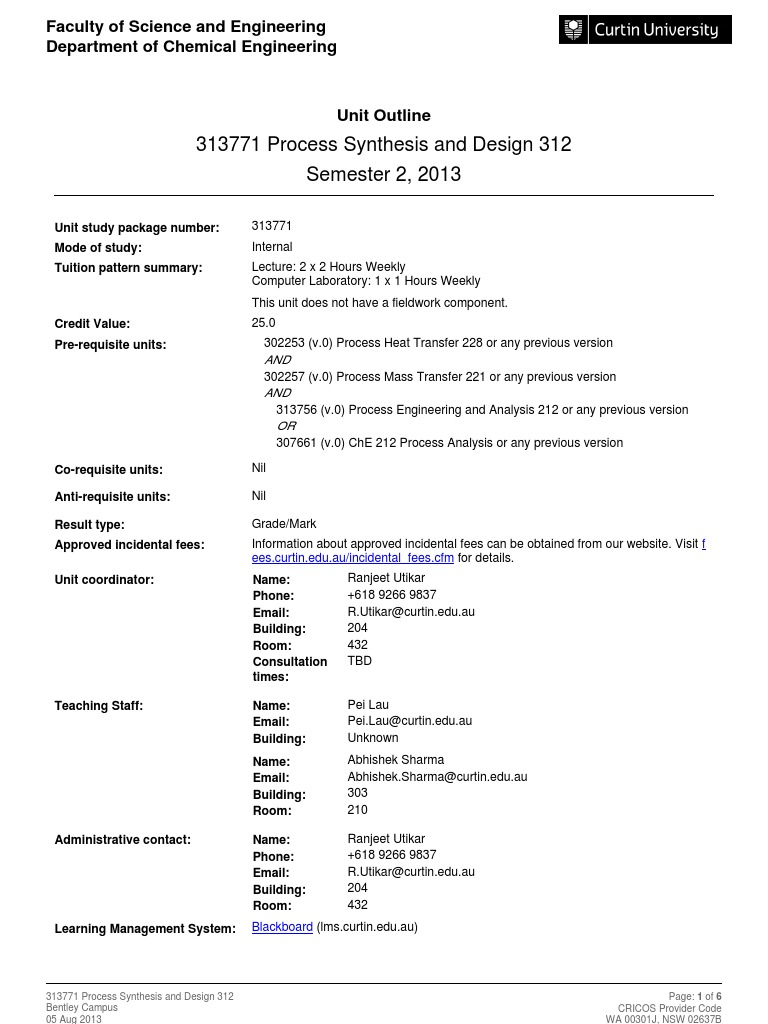 Unit Outline Process Synthesis Design | PDF | Design | Educational ...
