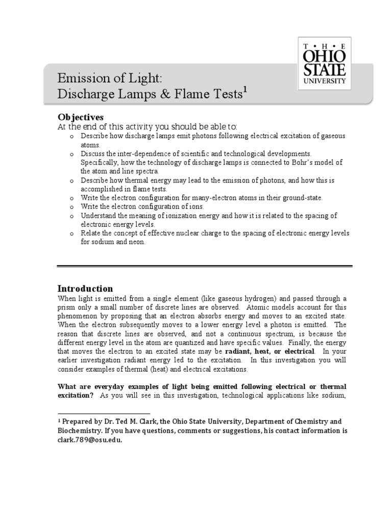 Discharge Lamps and Flame Test Analysis | PDF | Emission Spectrum ...