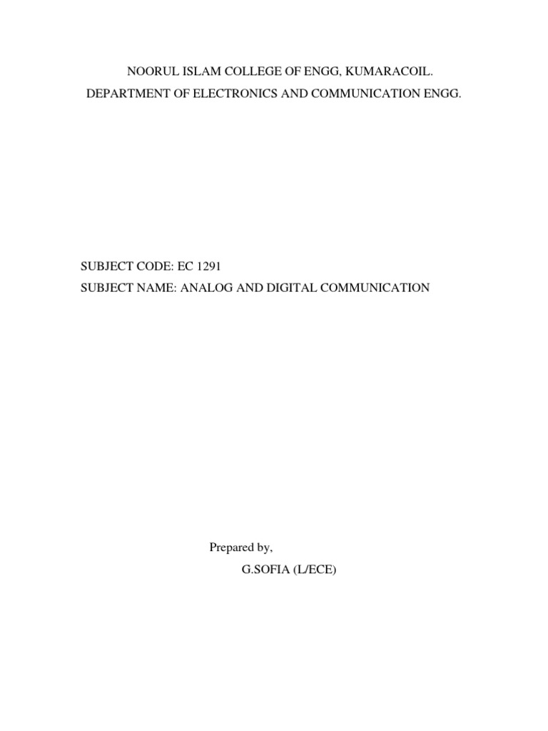 Ec1291-Analog and Digital Communication | PDF | Frequency Modulation | Modulation