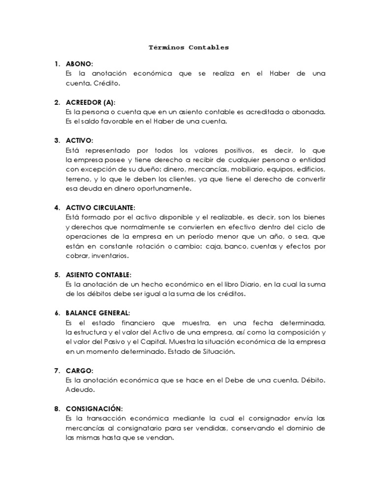 Términos Contables | Pagos | Contabilidad