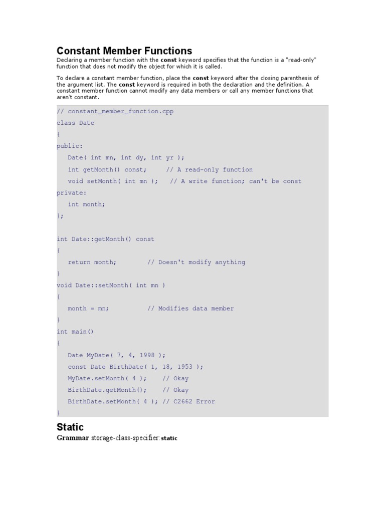 Diff Between Static and Constant Function in C++ | PDF | Subroutine ...