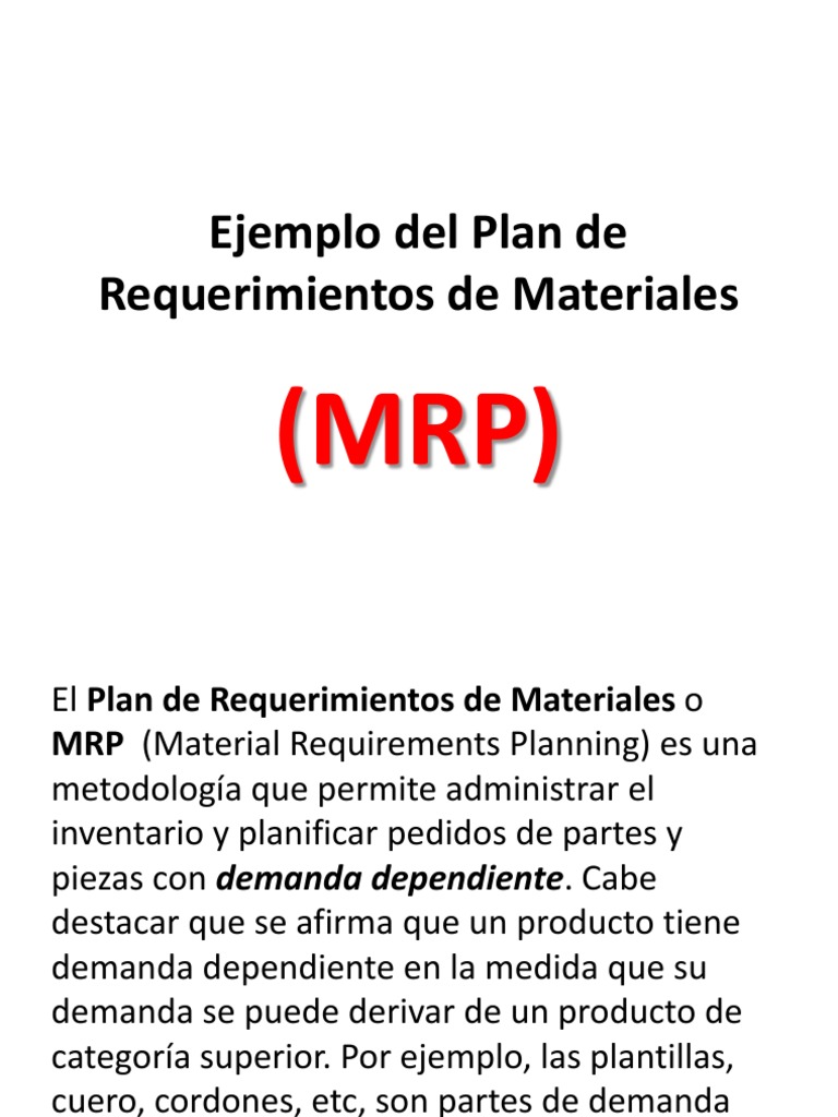 Ejemplo Del Plan de Requerimientos de Materiales | PDF | Inventario | Producto (Negocio)