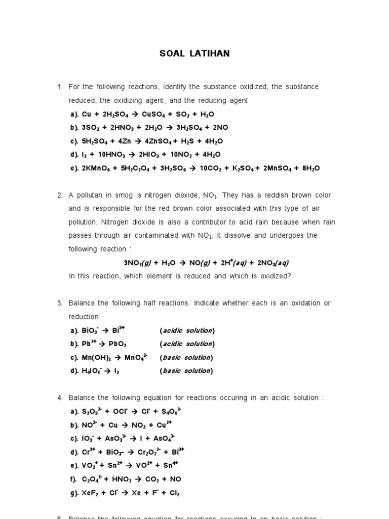 Soal Latihan Redox | PDF | Redox | Physical Sciences