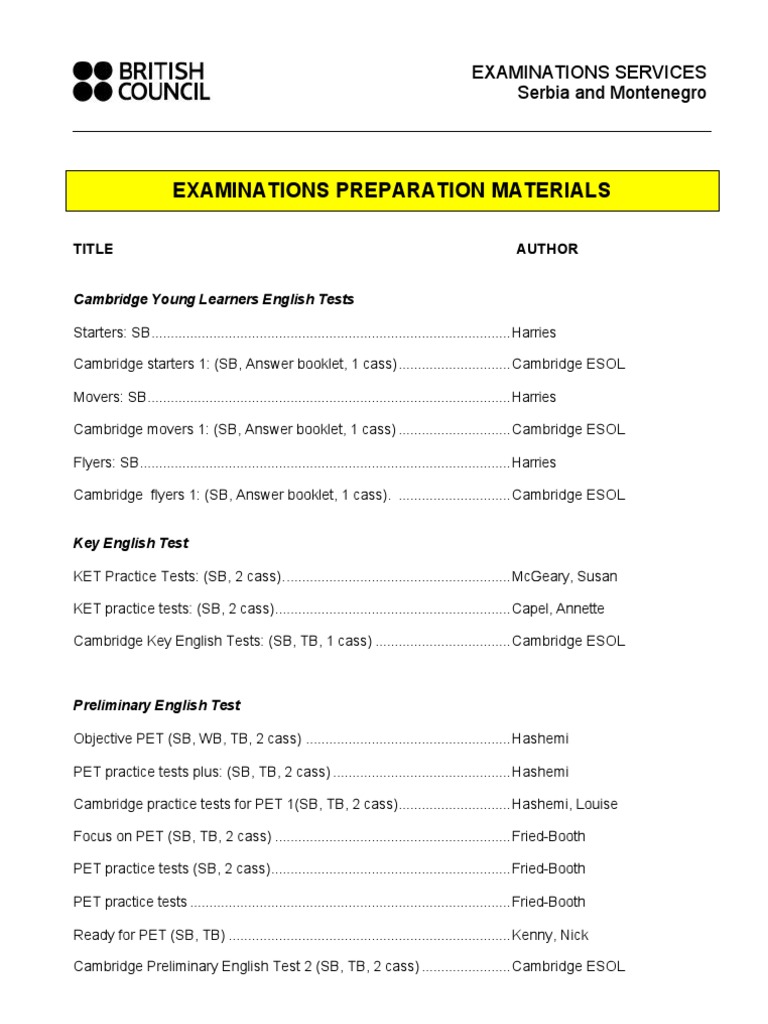 Cambridge Exam Preparation Materials | PDF