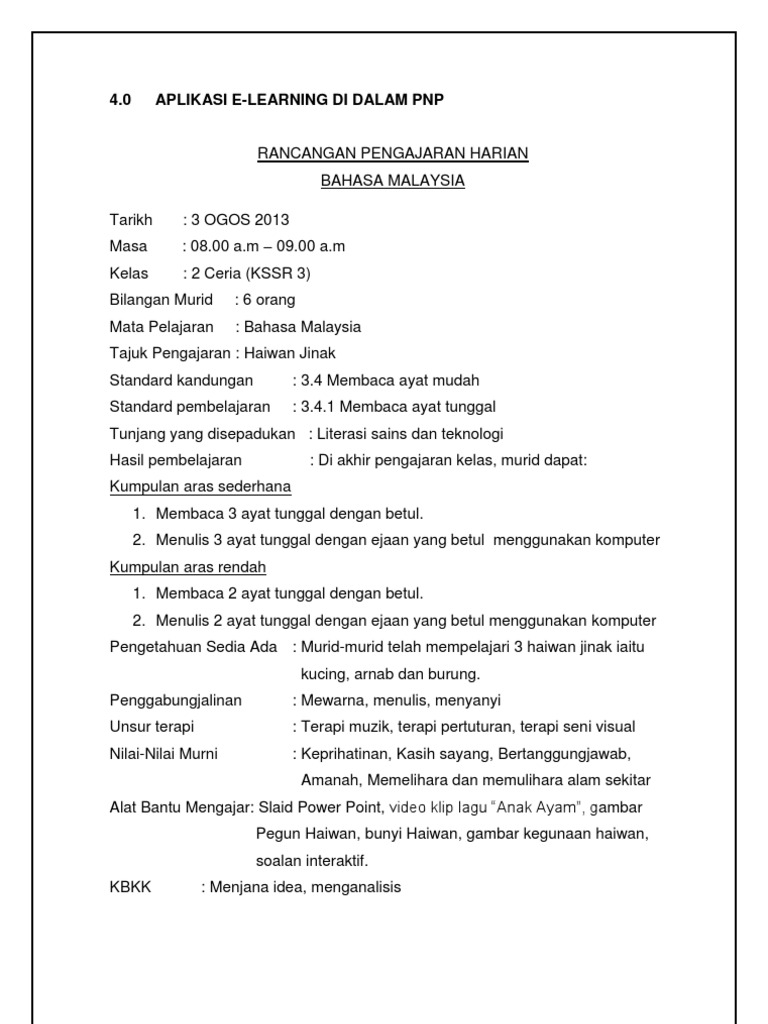 RPH Bahasa Melayu Pendidikan Khas | PDF
