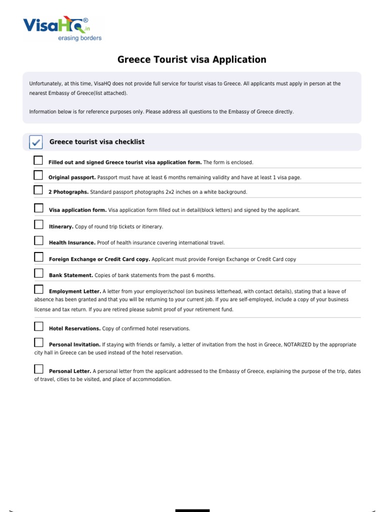 Greece Tourist Visa Application | Travel Visa | Passport