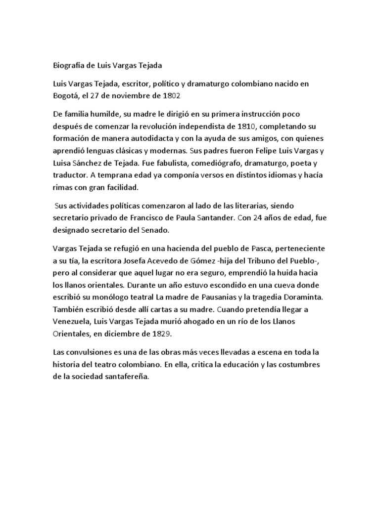 Biografía de Luis Vargas Tejada | PDF | Colombia | Cultura (general)