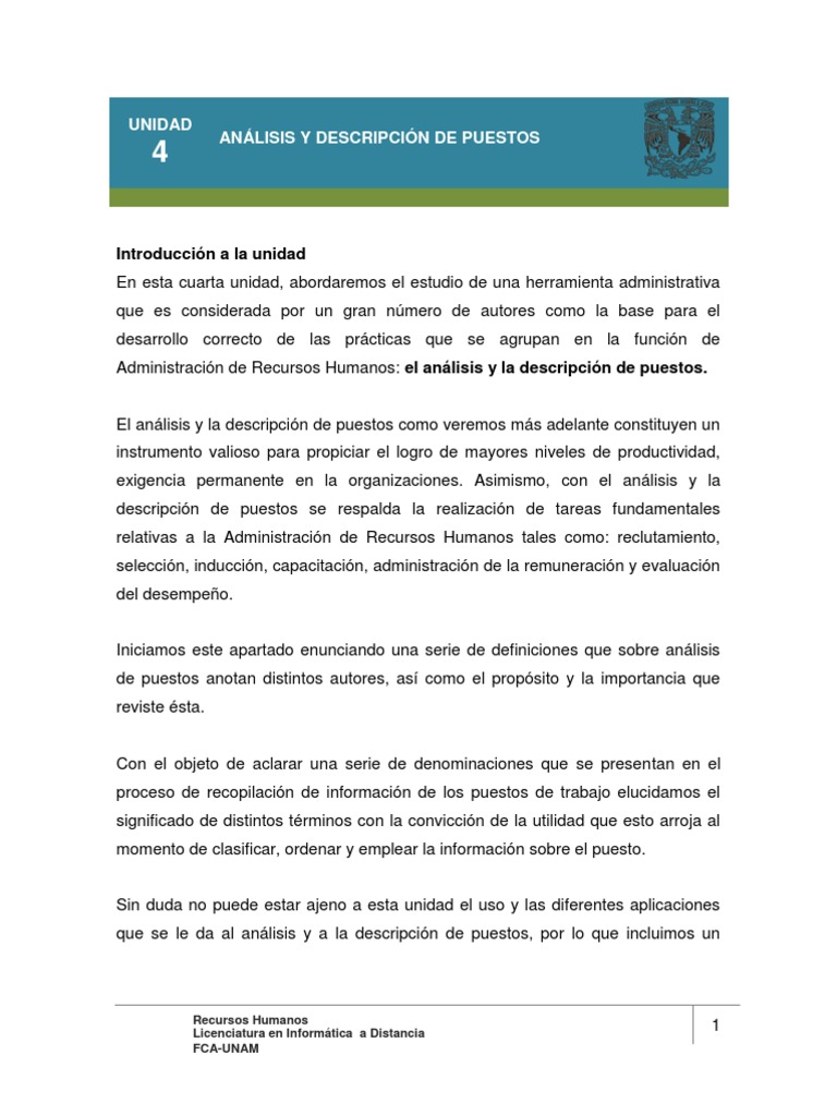 4 Analisis y Descripcion de Puestos | PDF | Recursos humanos | Planificación