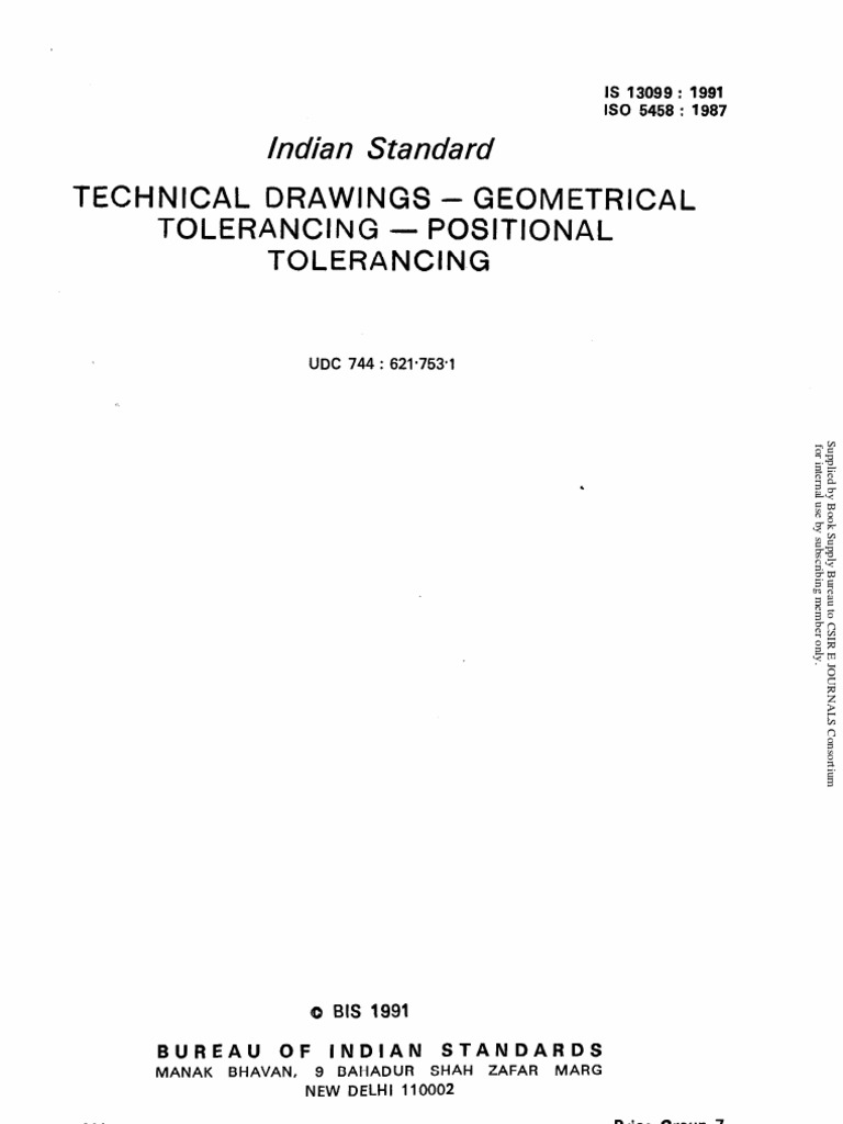IS 13099 1991 ISO 5458 1987 Technical Drawings - Geometrical ...
