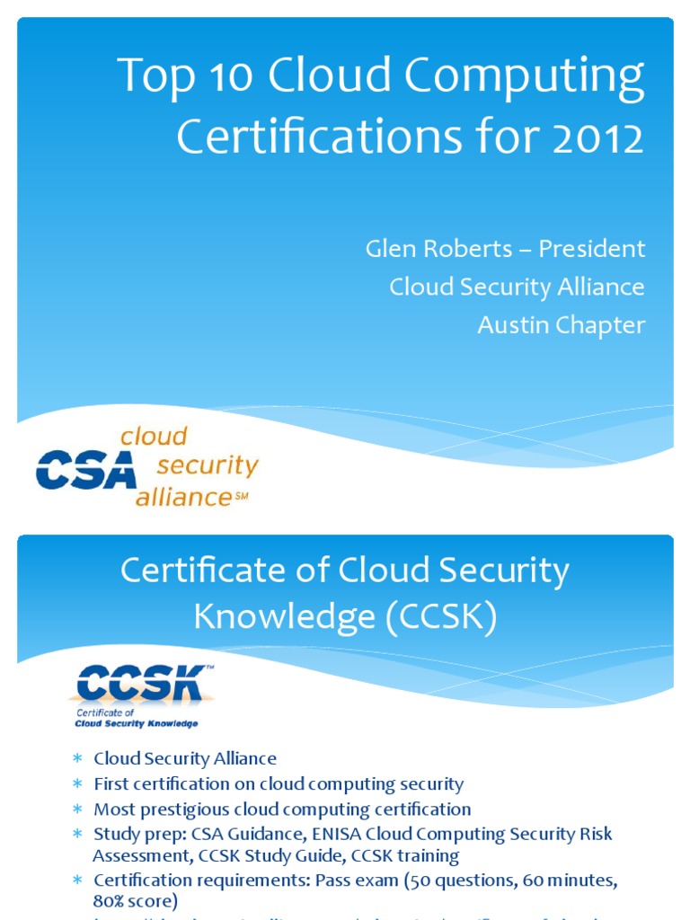 Top 10 Cloud Computing Certifications | PDF