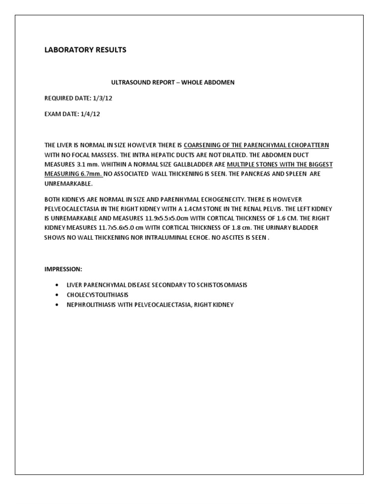 Whole Abdomen Ultrasound Report Summary | PDF