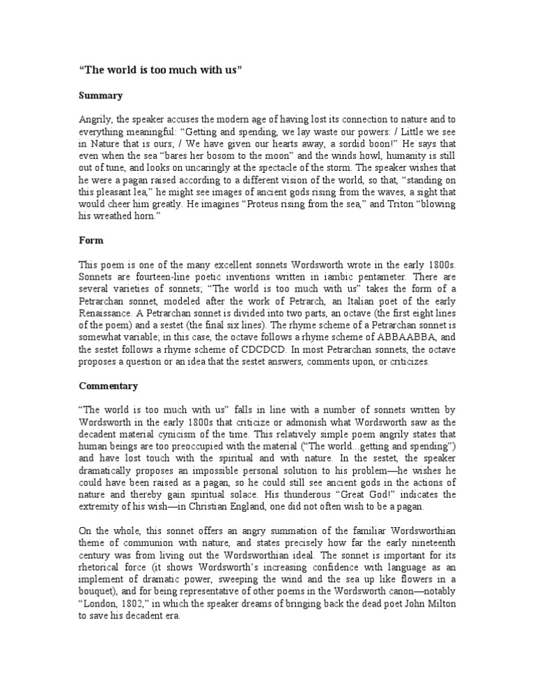 The World Is Too Much With Us | PDF | Stanzaic Form | Poetry