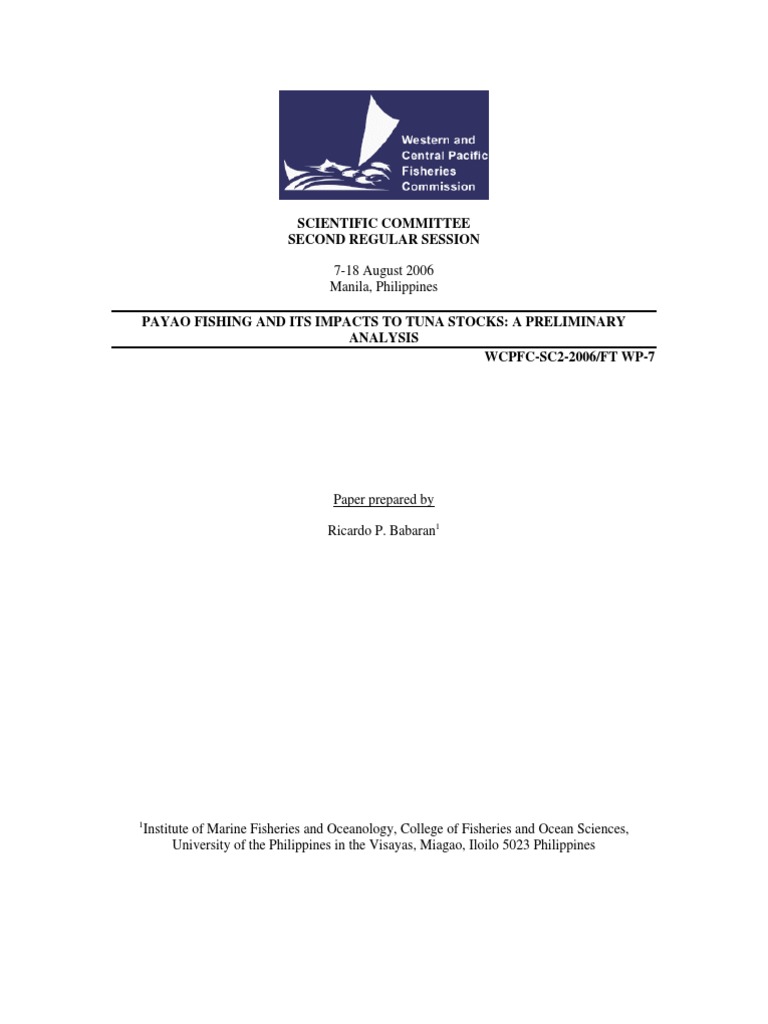 Payao Fishing and Its Impacts to Tuna Stocks: A Preliminary Analysis of ...