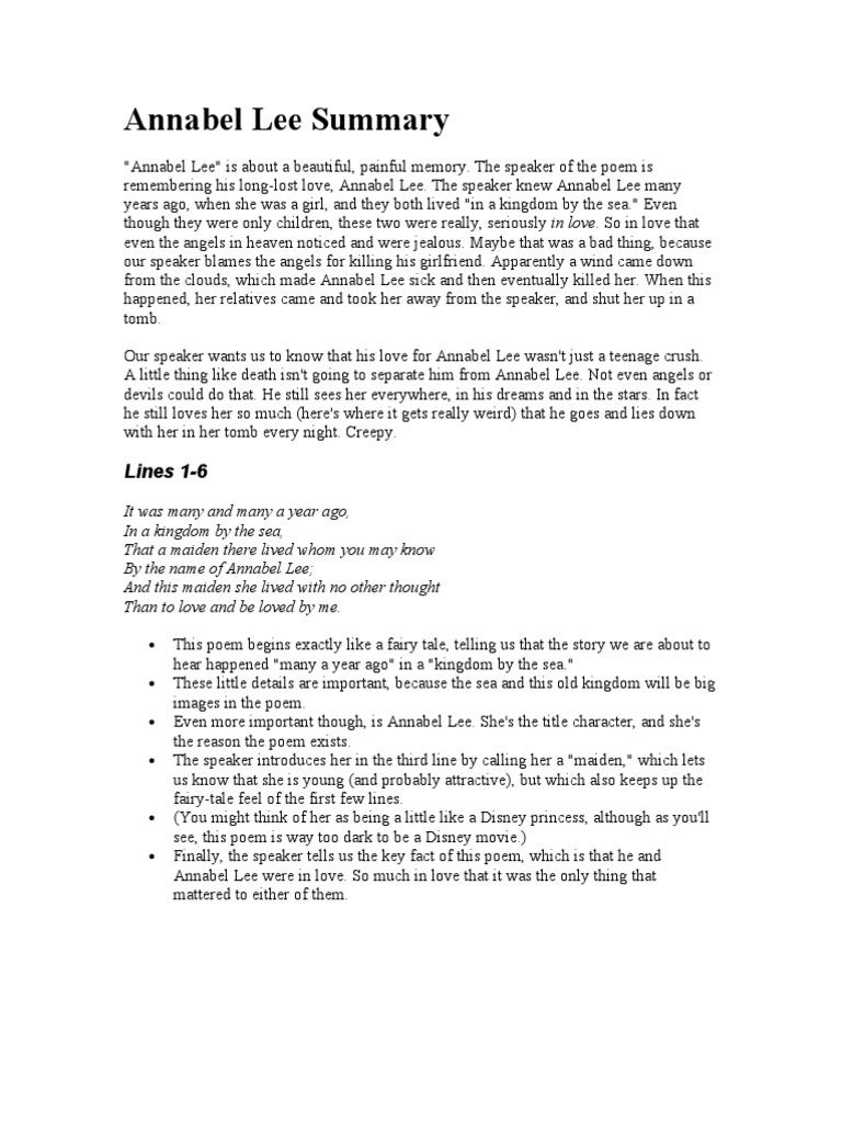 Annabel Lee Summary | PDF