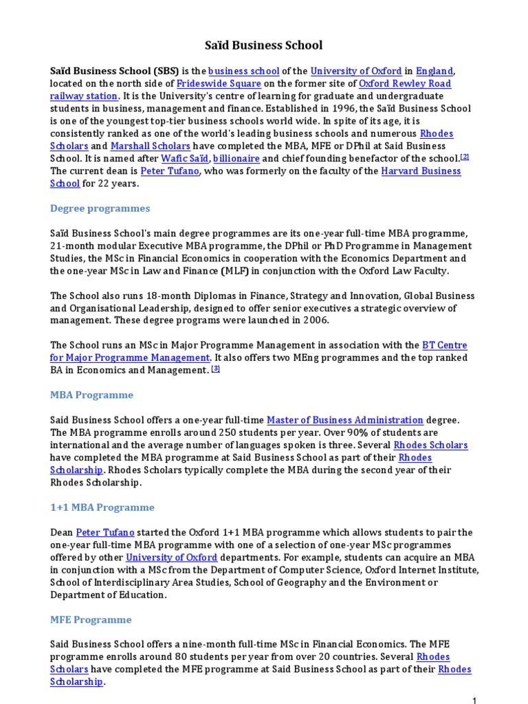 Saïd Business School | PDF | Universities And Colleges | Academia