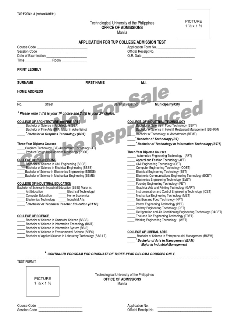 TUP Manila Admission Form | University And College Admission | Bachelor ...