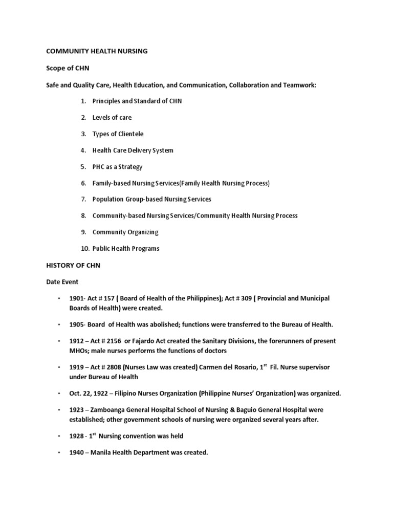 CHN Handouts | Download Free PDF | Health Care | Nursing