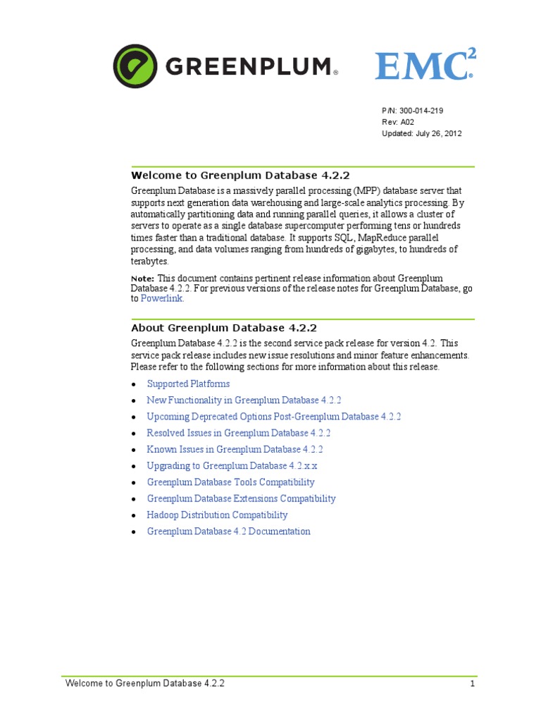 Greenplum Database 42 Release-Notes | PDF | Databases | Postgre Sql