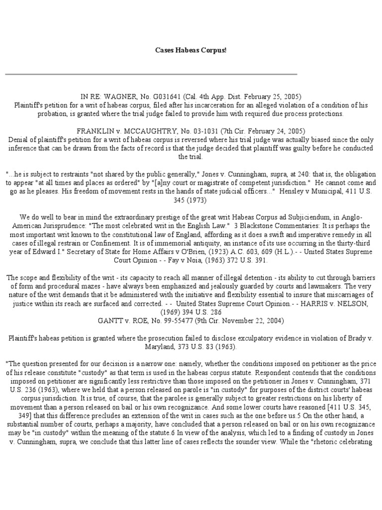 Cases Habeas Corpus | PDF | Habeas Corpus | Writ