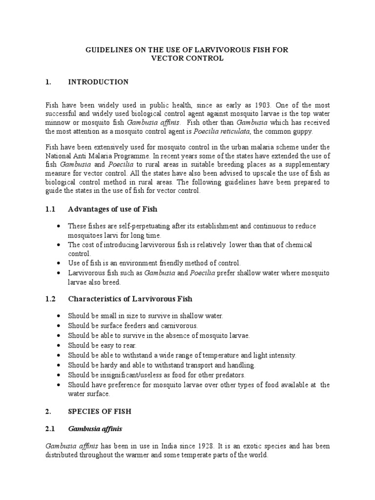 Guidelines of Larvivorous Fish | PDF | Water | Nature