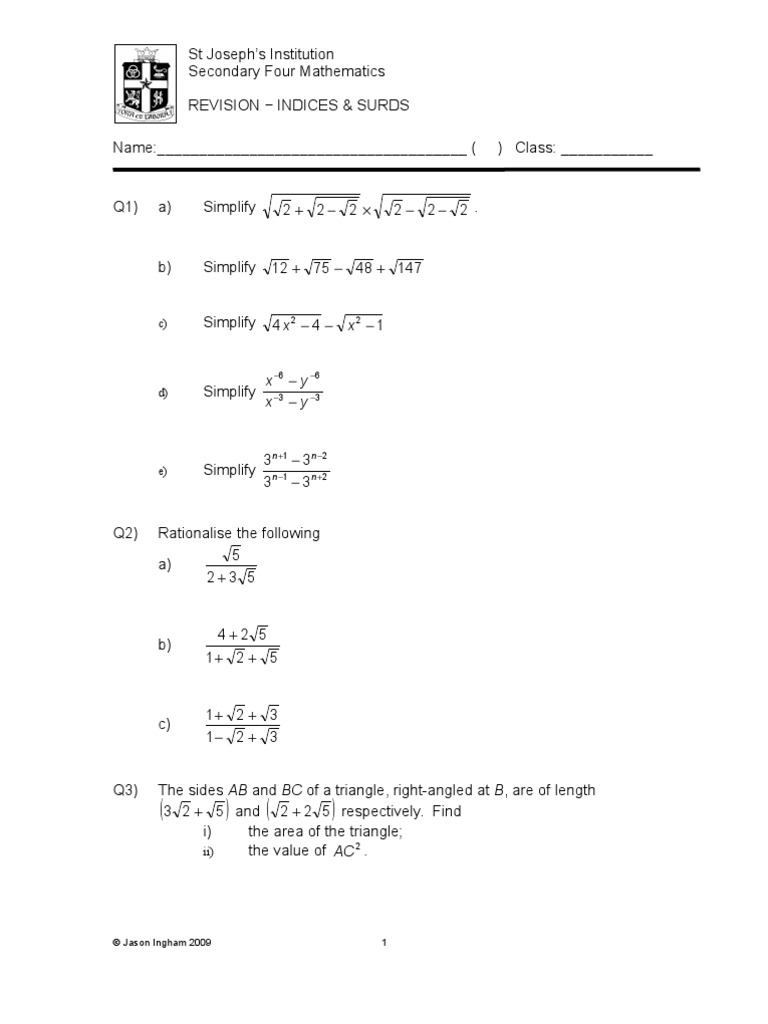 02 - Indices and Surds | PDF | Geometry | Elementary Mathematics