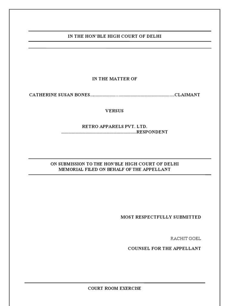 Moot Court Memorial: Catherine Bones Case | PDF | Alternative Dispute ...