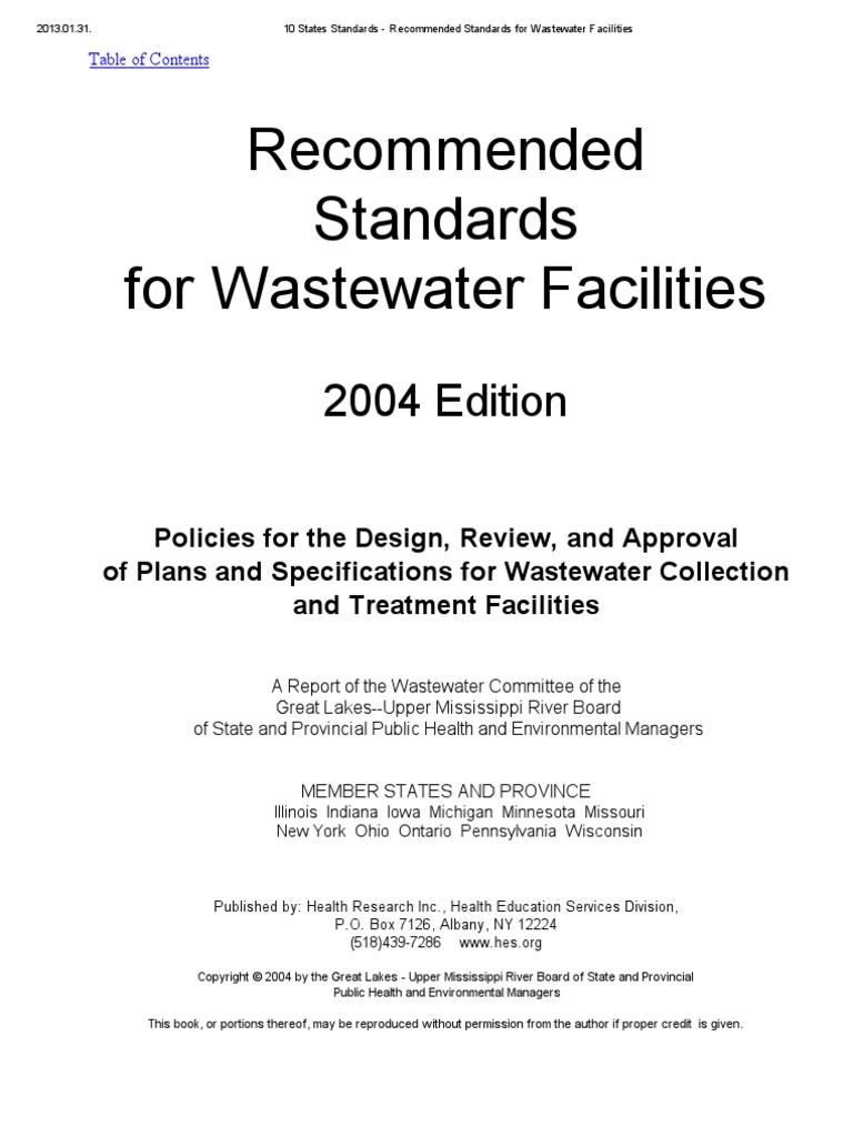 10 States Standards - Recommended Standards For Wastewater Facilities ...