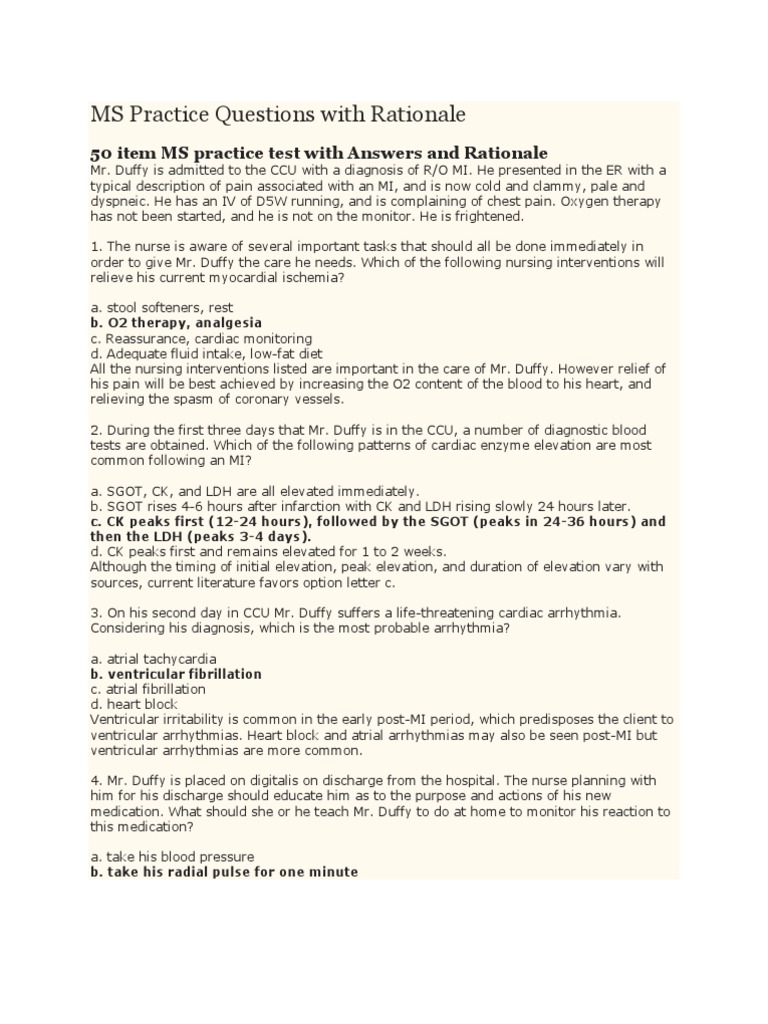 MS Practice Questions With Rationale | PDF | Migraine | Headache
