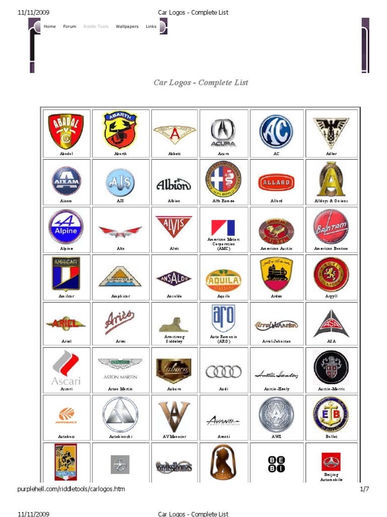 Car logos and names store