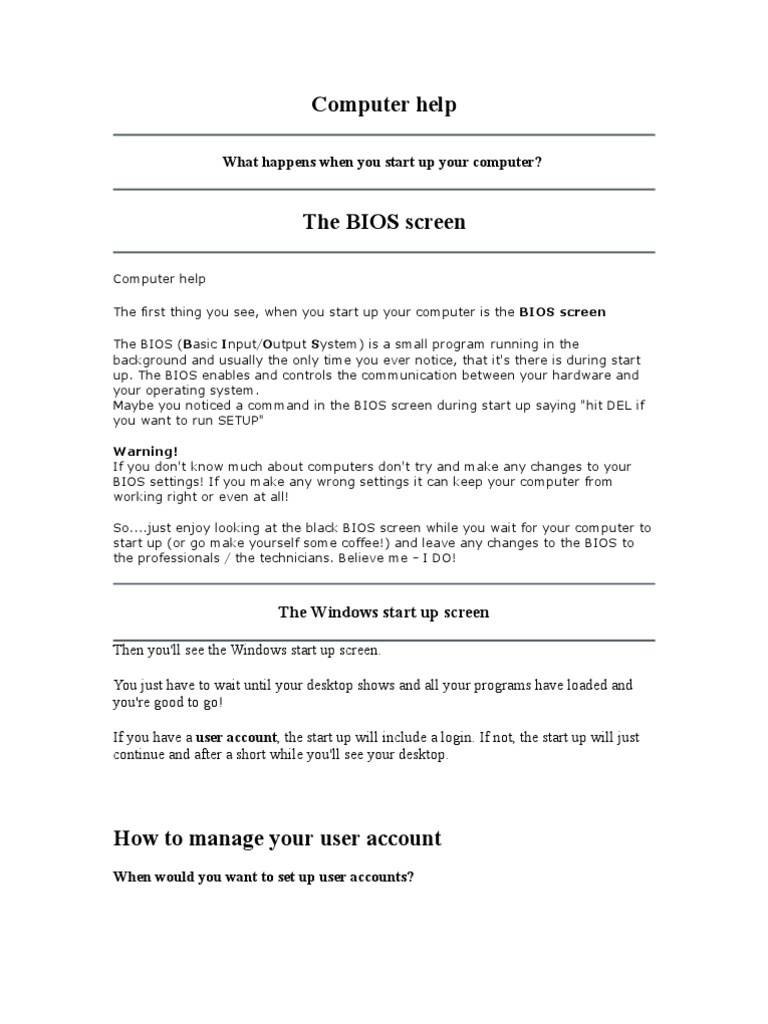 Computer Help: What Happens When You Start Up Your Computer? | PDF ...