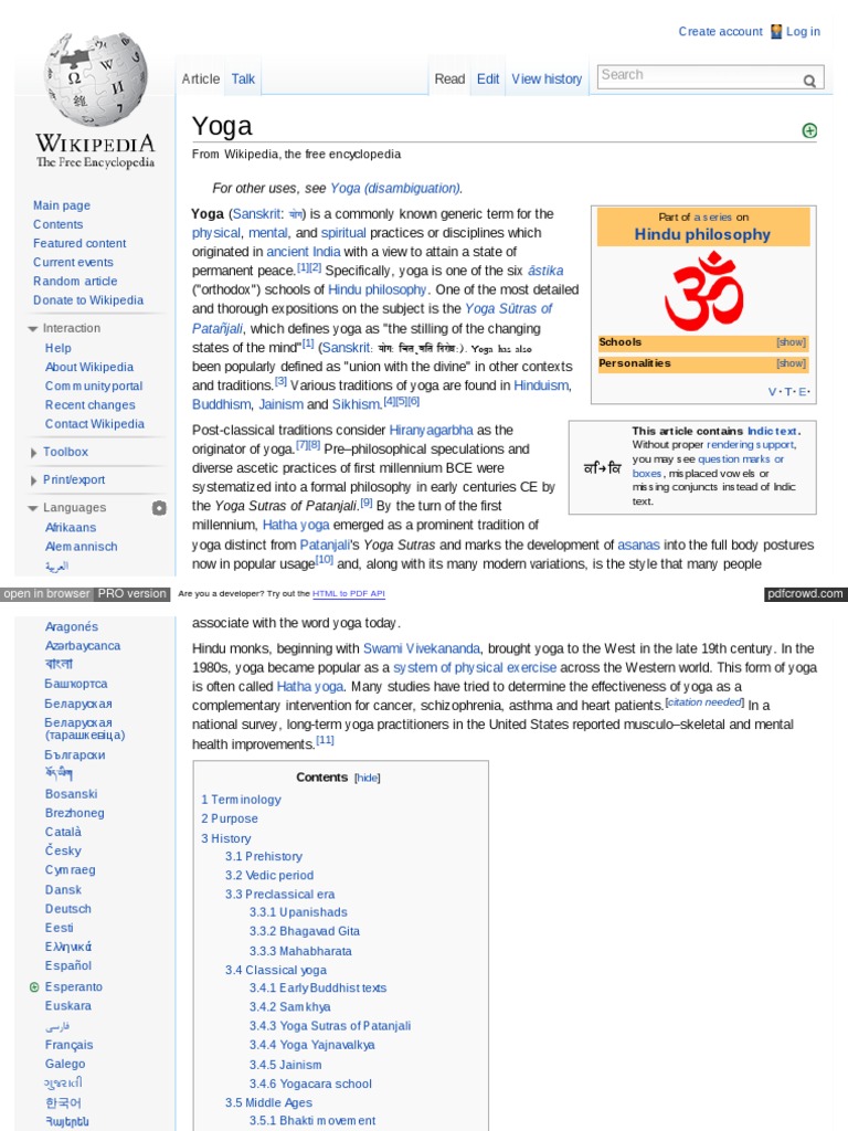 En Wikipedia Org Wiki Yoga | PDF | Yoga Sutras Of Patanjali | Yoga
