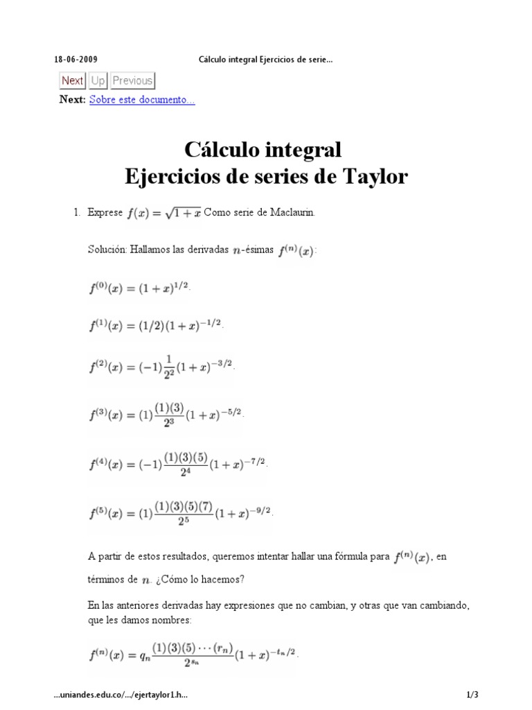 Ejercicios de Series de Taylor y Maclaurin | PDF | Integral | Enseñanza ...