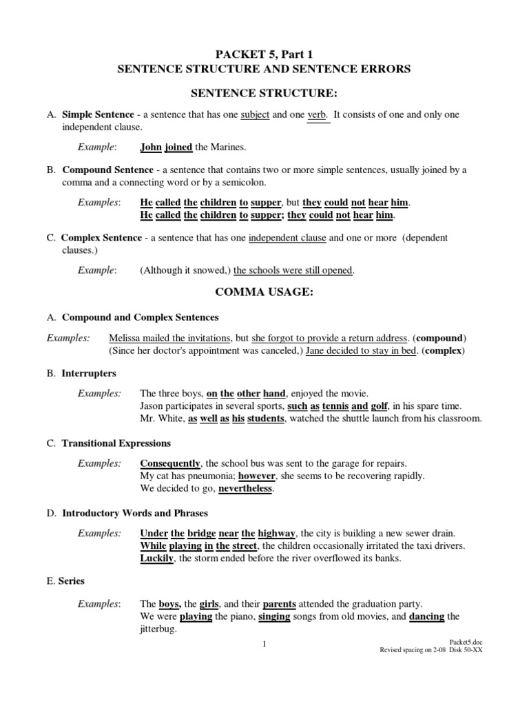 Packet5 Structure Sentence Types | PDF | Subject (Grammar) | Sentence ...