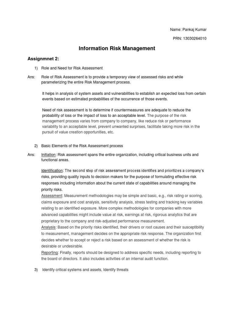 Assignment Risk Management | PDF | Threat (Computer) | Risk Assessment
