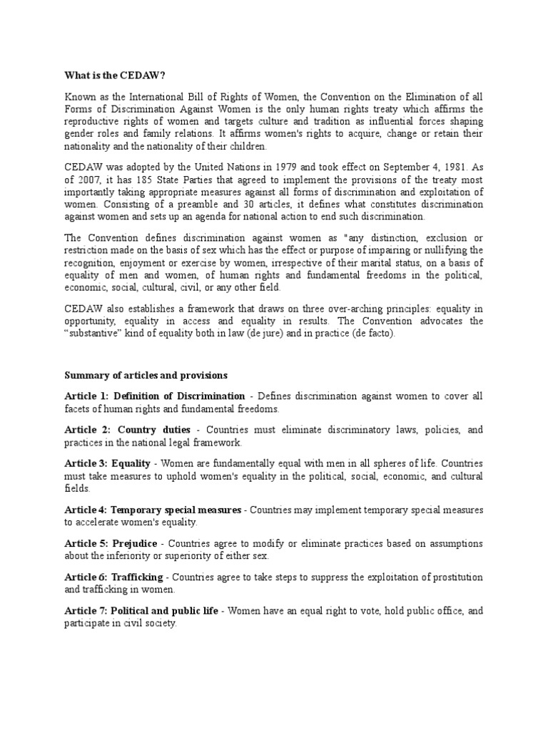 CEDAW | Convention On The Elimination Of All Forms Of Discrimination ...